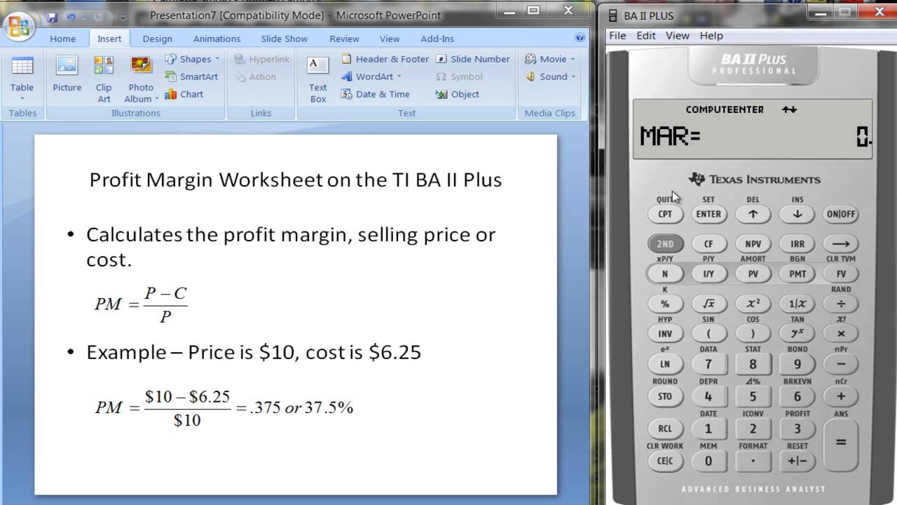 Profit Margin Worksheet on TI BA II Plus Calculator - YouTube