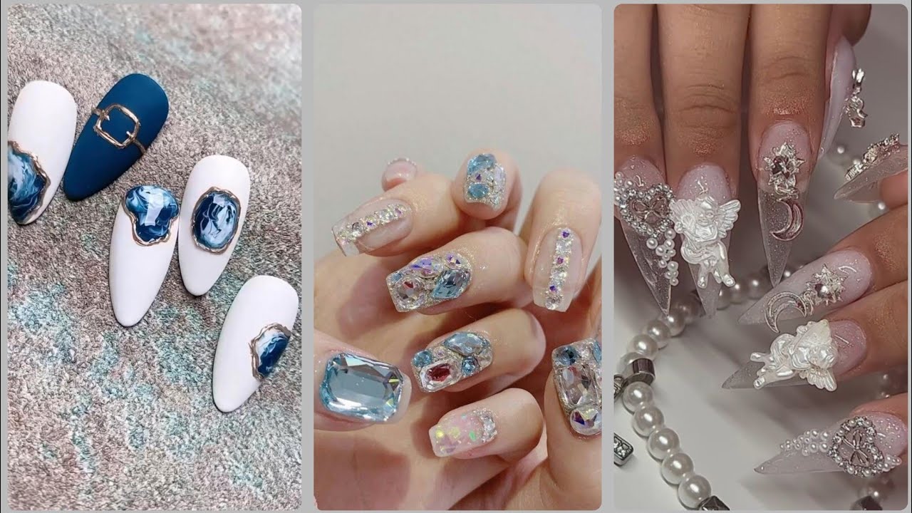 Stone Nail Art || stone nail art designs at home - YouTube