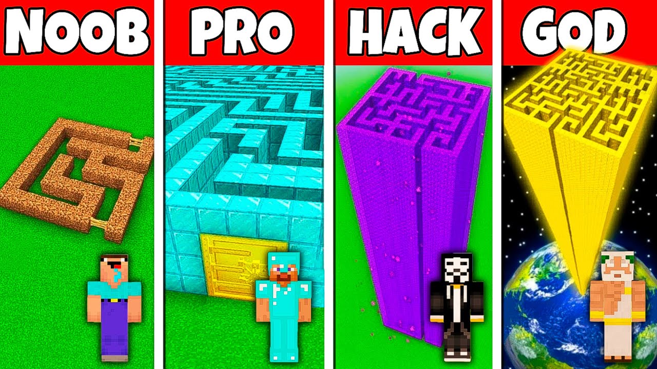 Minecraft Battle NOOB vs PRO vs HACKER vs GOD SECRET MAZE BASE HOUSE ...