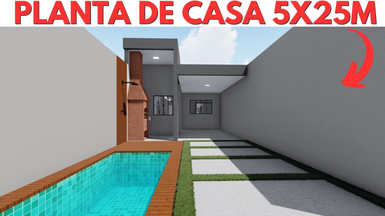 PLANTA DE CASA 5X25 METROS COM 02 QUARTOS! - YouTube
