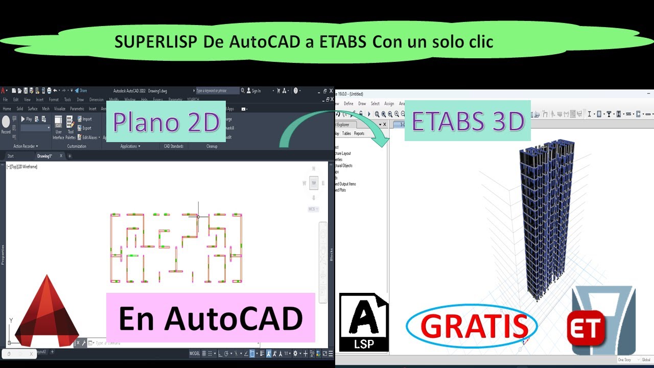Lisp gratis para llevar de AutoCAD hacia ETABS con 1 solo clic - YouTube
