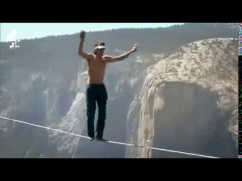 Dangerous Rope walk between mountains