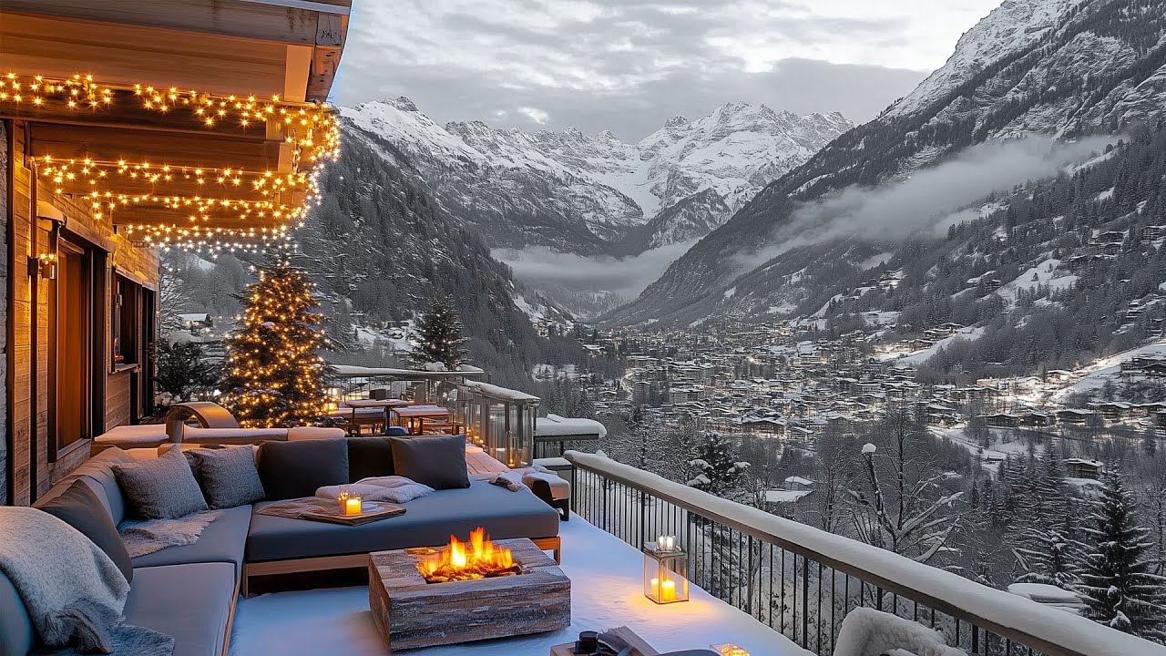 Snowy Winter Nights ⛄ Relax on a Cozy Terrace with Soft Jazz and ...