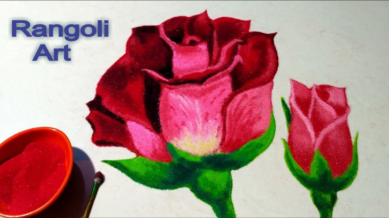Make a beautiful rose rangoli step by step with voice demonstration ...