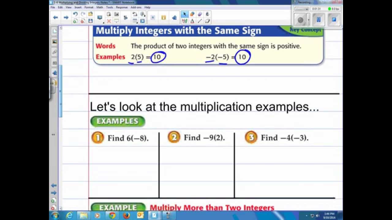 Lesson 1-6 Multiplying and Dividing Integers - YouTube