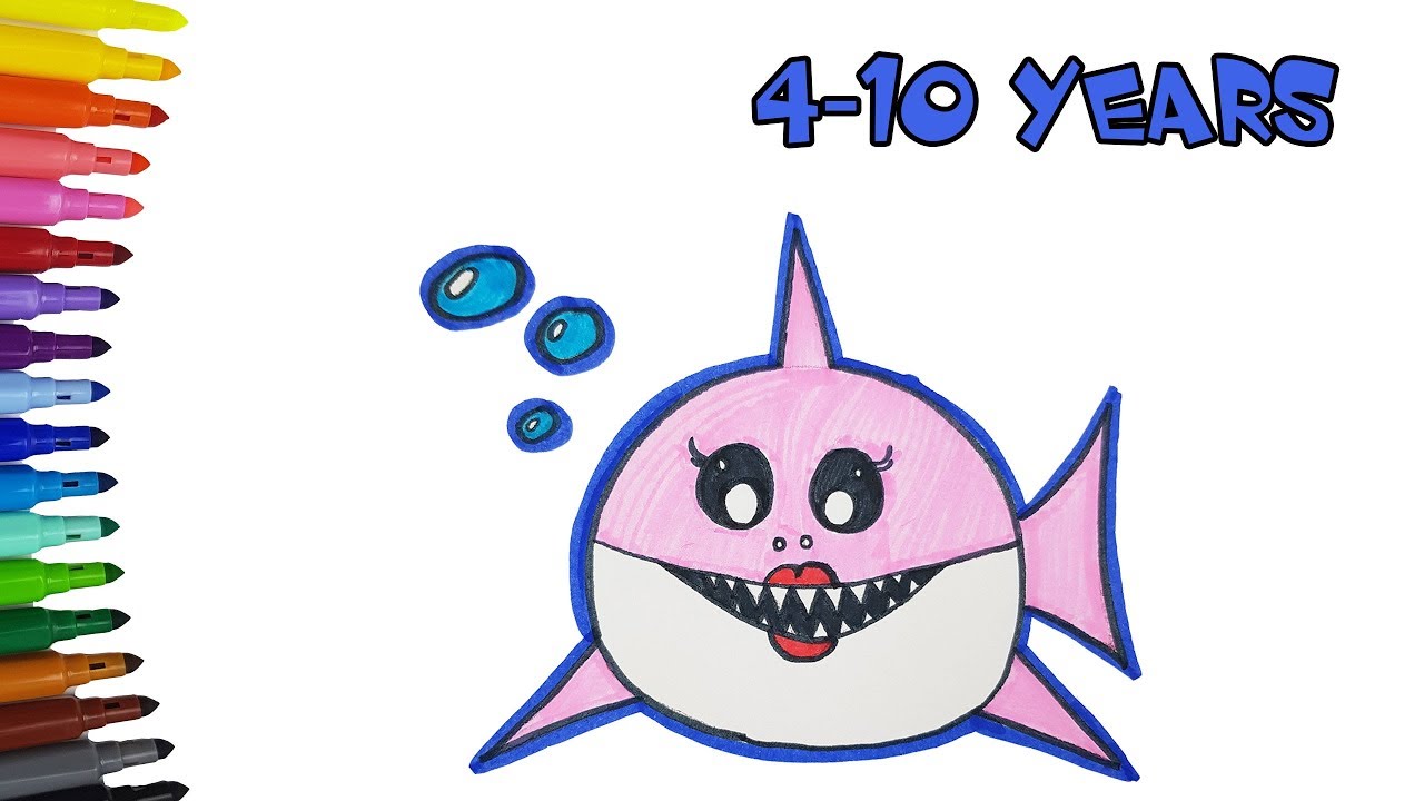 How to draw Pink Mommy Shark. Drawing hacks. Drawing for kids ...