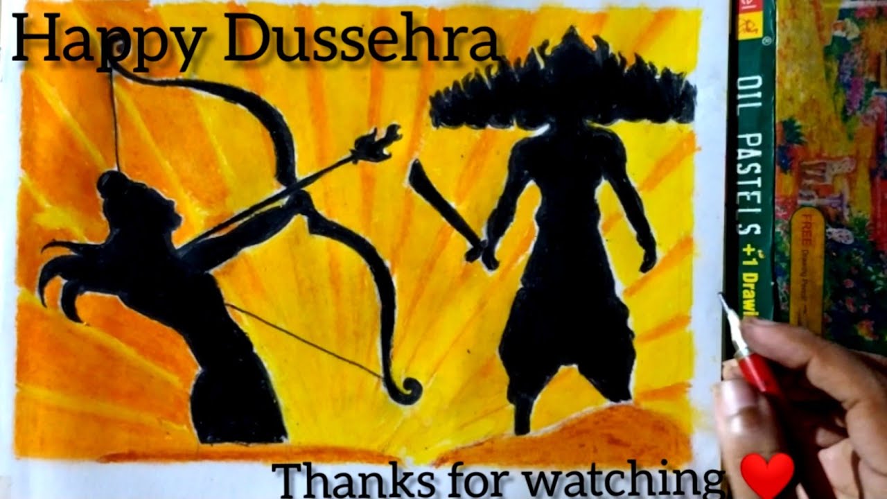 Dusshera drawing with oil pastel for beginners |Happy Dussehra 2020 ...