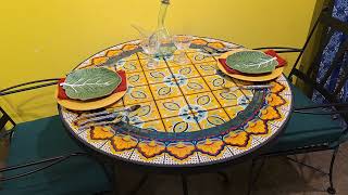 Round Outdoor Tile Top Patio Dining Table