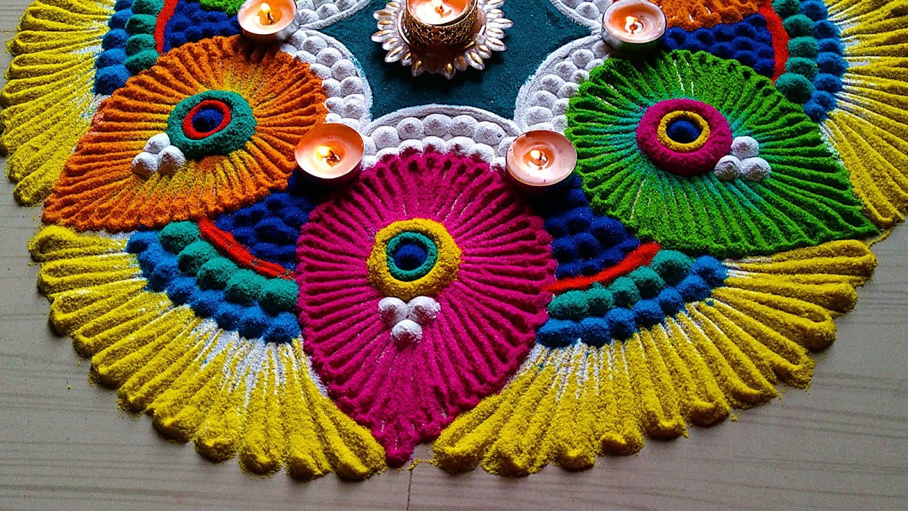 Diwali rangoli / peacock feather rangoli easy #1036 - YouTube