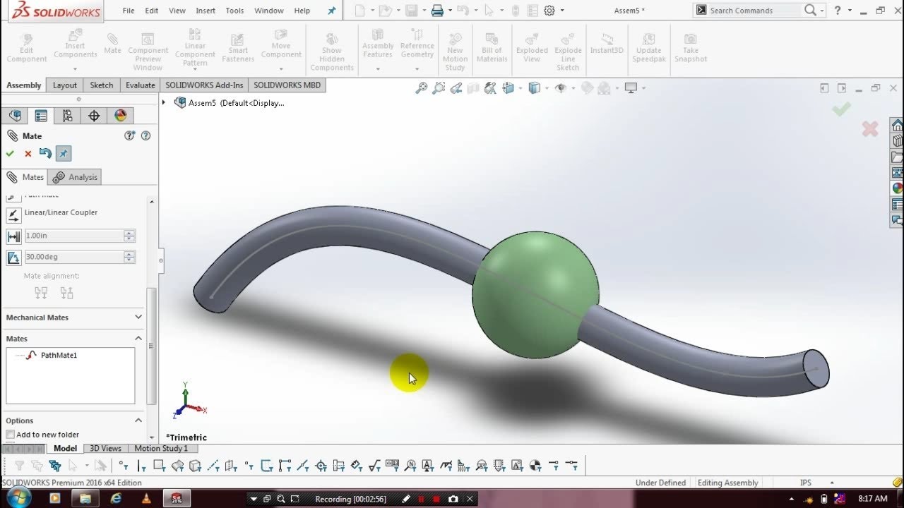 PATH MATE | ADVANCED MATE | SOLIDWORKS 2016 - YouTube