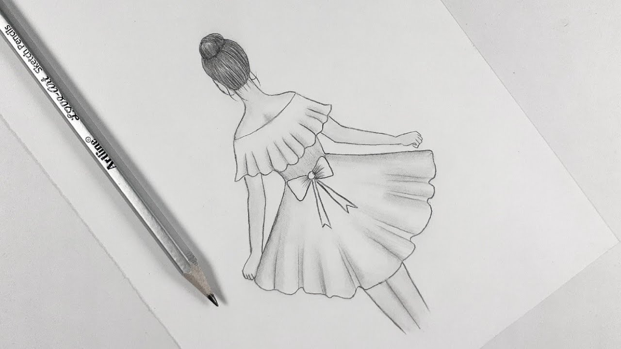 How To Draw a Girl With Beautiful Dress (backside) - Step By Step ...