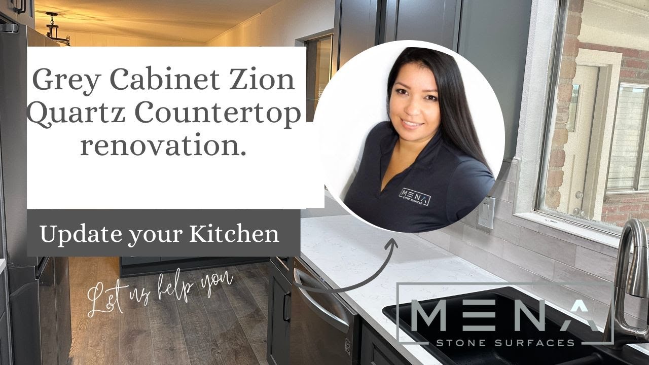 Grey shaker cabinets with a white Carrara zion quartz countertop - YouTube
