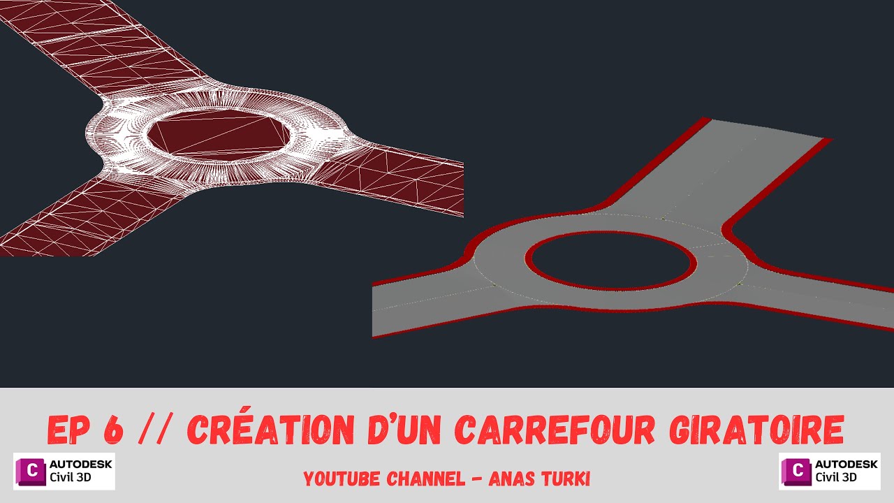 Création d'un Carrefour Giratoire sur Civil 3D - YouTube