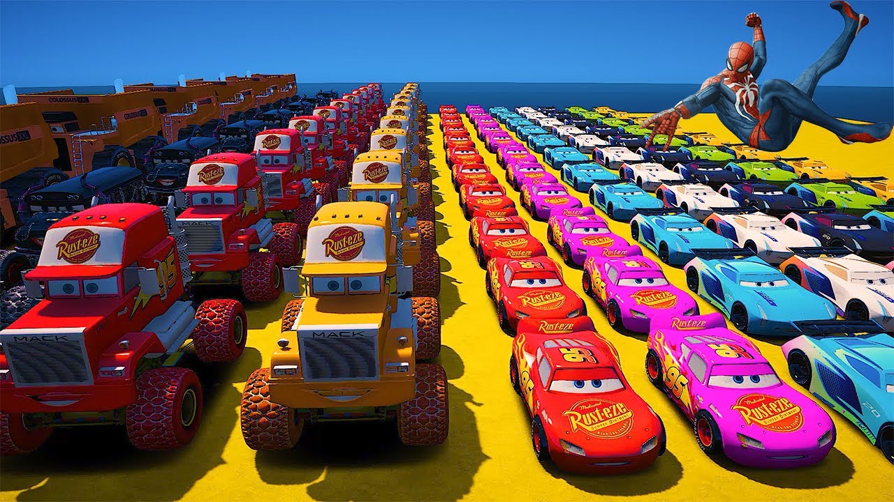 GTA 5 SPIDERMAN Cars Challenge Lightning and Monster McQueen Jackson ...