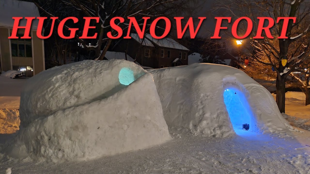 Huge Snow Fort in MN with TV, Fire Place and Slide - YouTube