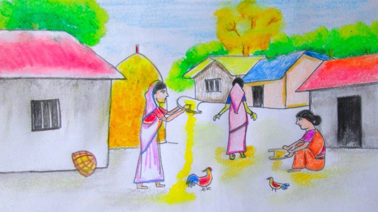 How to draw Festival of Nabanna step by step (Simple drawing) - YouTube