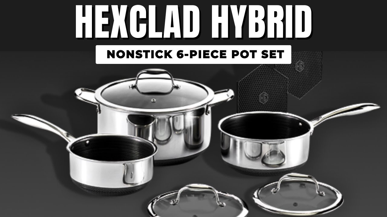 HexClad Hybrid Nonstick 6-Piece Pot Set: 2, 3, and 8-Quart Pots with ...