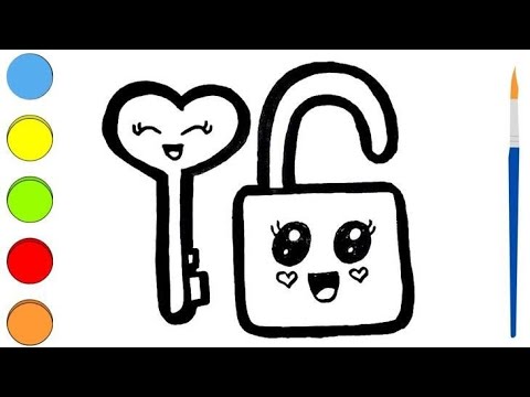 Lock and Key Drawing painting and colouring for kids| How to draw lock ...