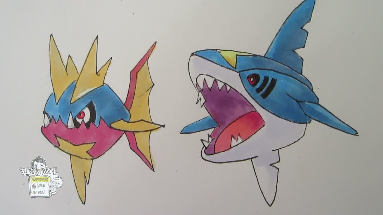 How to draw Pokemon: No. 318 Carvanha, No. 319 Sharpedo - YouTube