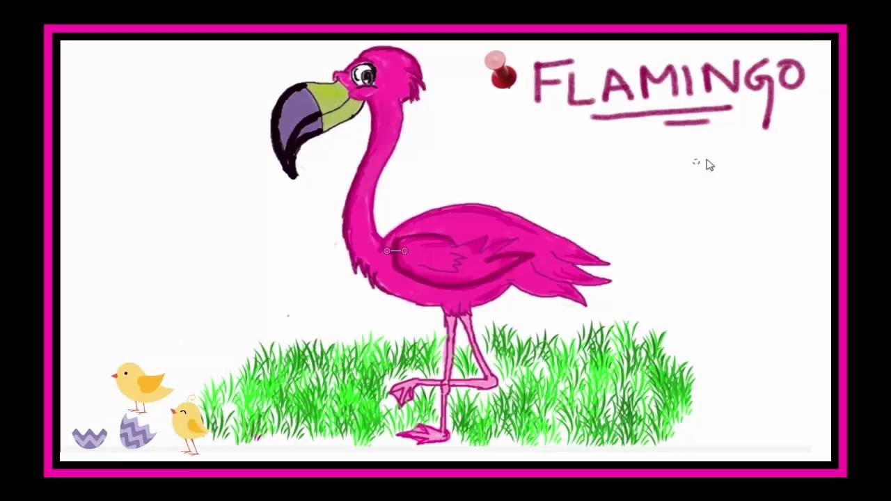 Easy Kids Drawing Lessons : How to Draw a FLAMINGO - YouTube