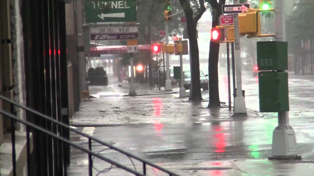 New York City up-close - empty streets and howling winds, Hurricane ...