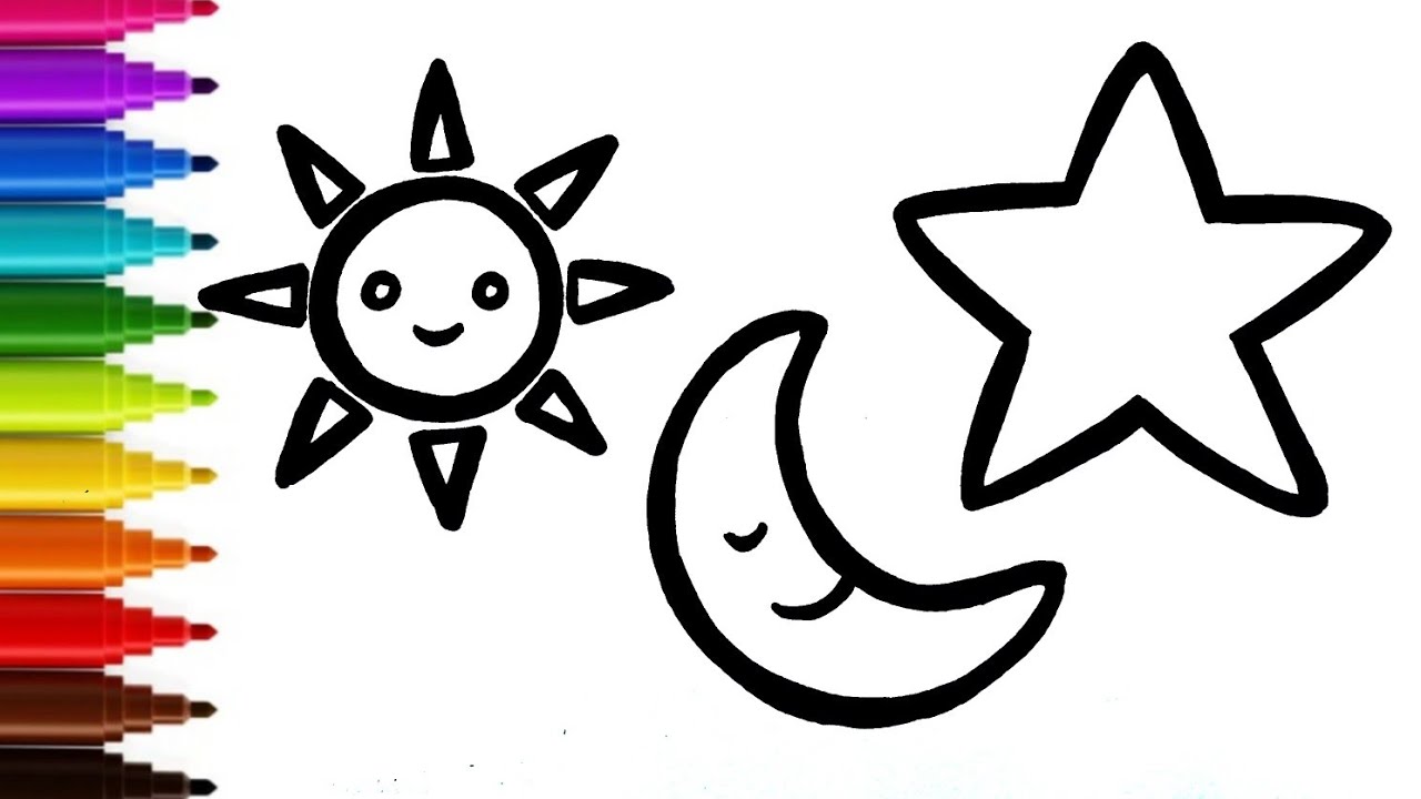How to Draw Sun, Moon, and Star | Drawing and Coloring - YouTube