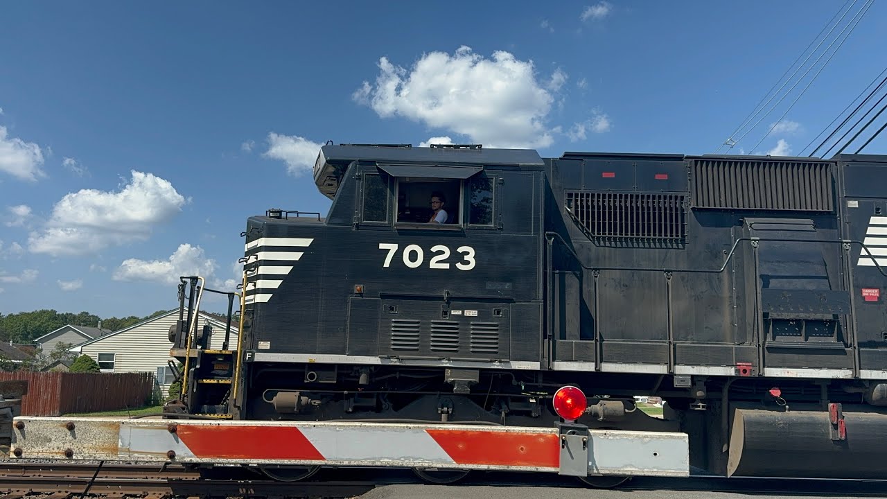 NS 7023 SD60E leads NS H76 through Manville NJ 8/27/2024 - YouTube