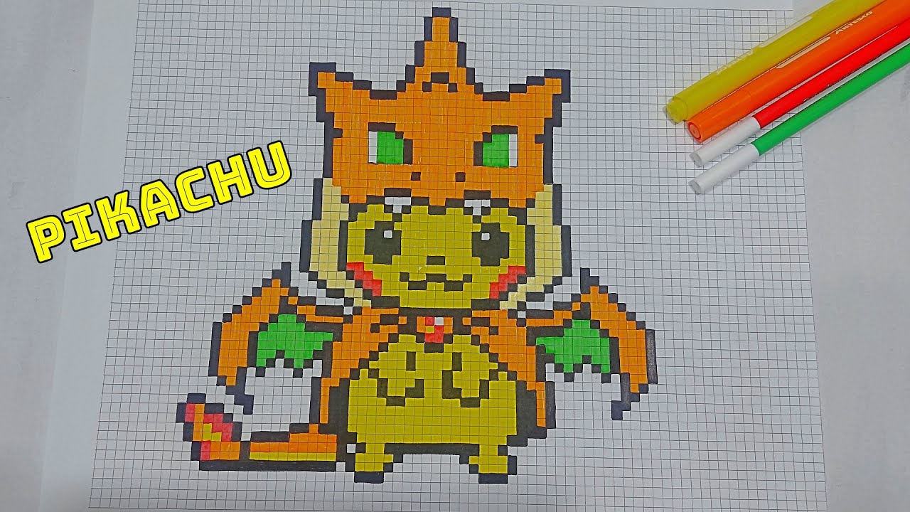 PIKACHU CHARIZARD PIXELADO | Cómo Hacer un Dibujo de Pikachu Paso a Paso | Pixel Art - YouTube