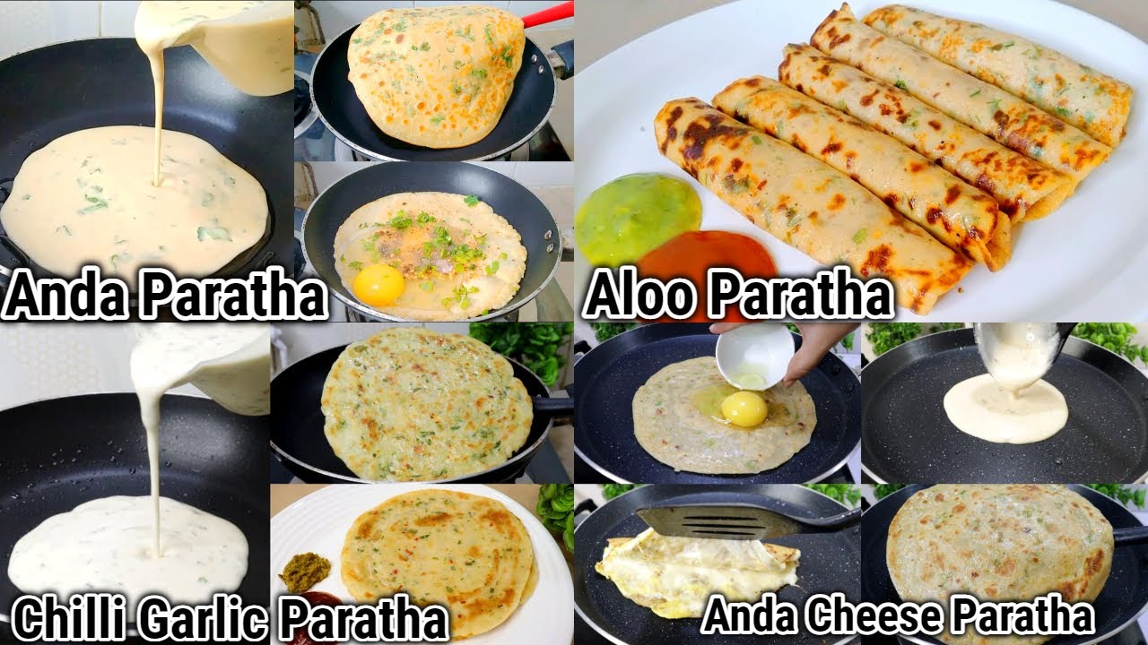 4 Paratha Recipes With Liquid Dough | No Rolling No Kneading Paratha ...