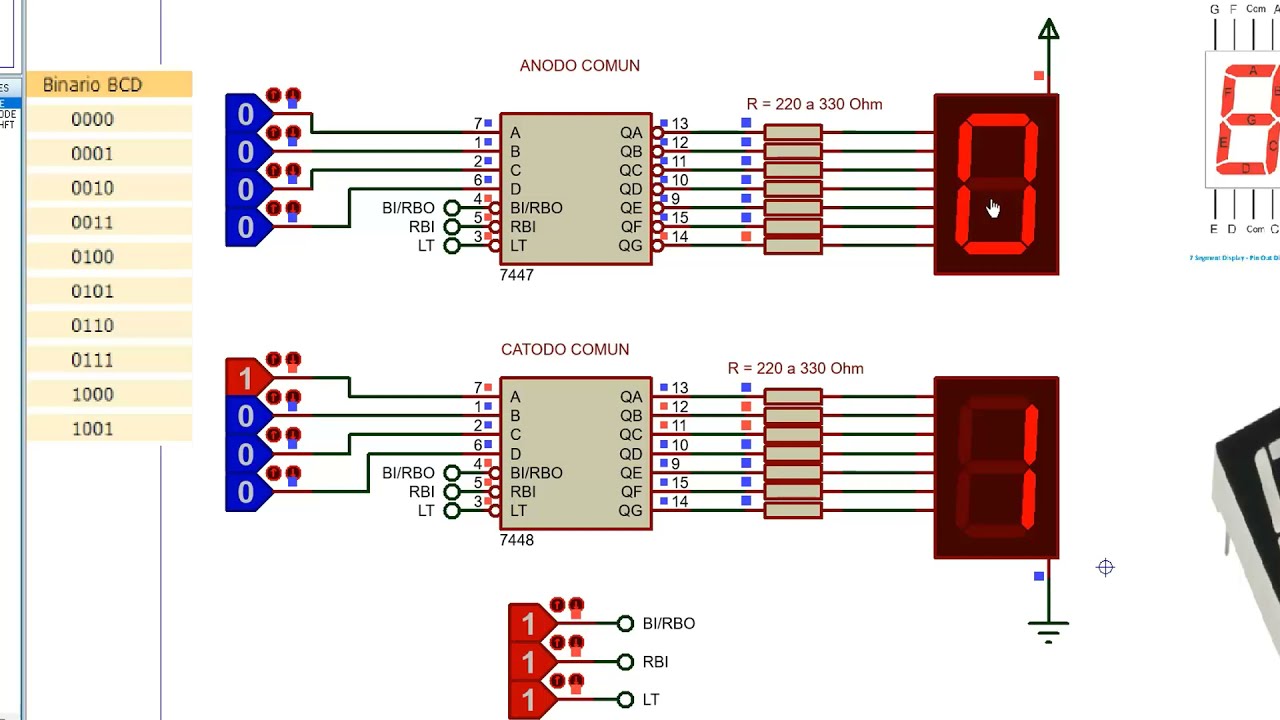 🤖 Simulacion Proteus 7447 - 7448 | Display 7 Segmenos| Capítulo 7 ...