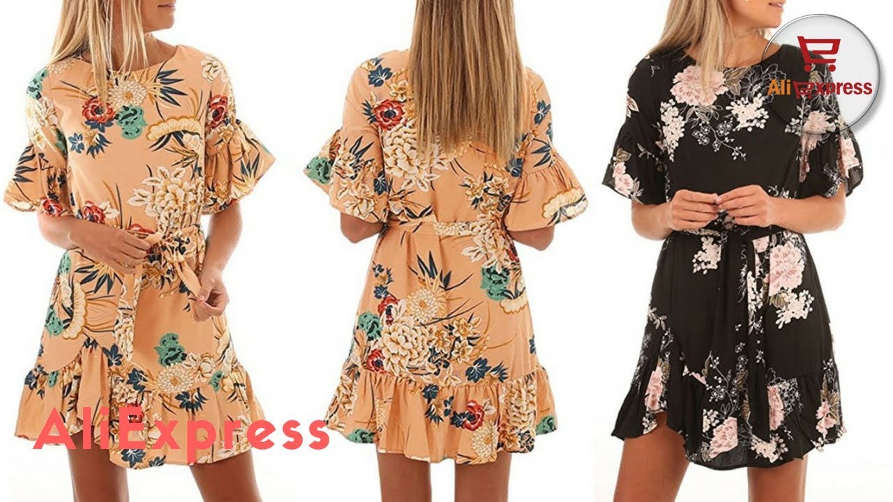 Dress From Aliexpress Flower Print Flare Sleeve Women Short Mini ...