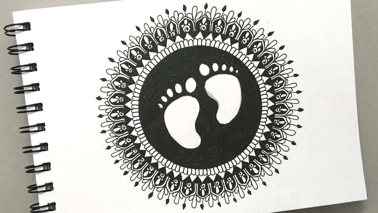 Baby foot mandala circle art | How to draw mandala art in circle - YouTube