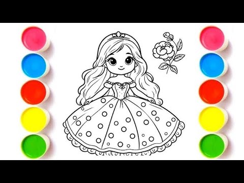 How to drow easy step cute princess drowning coloring for kids - YouTube