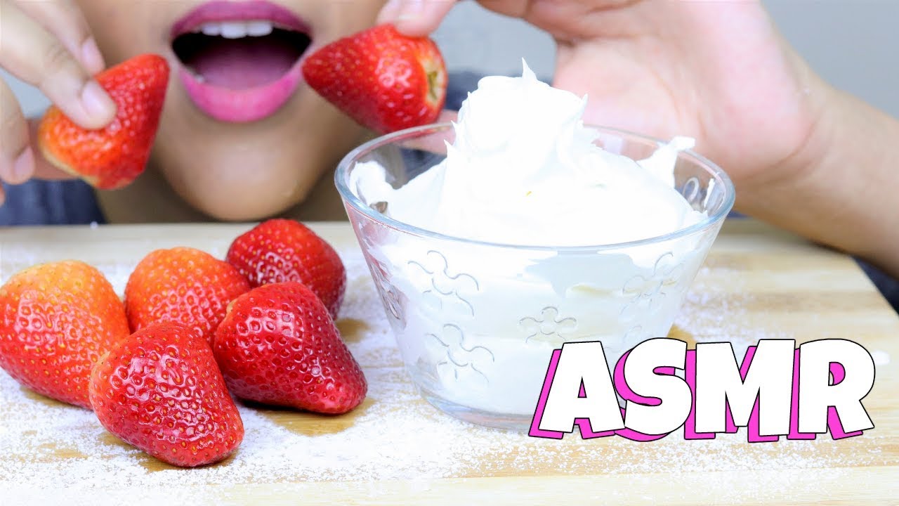 ASMR STRAWBERRIES & CREAM (Eating Sounds) No Talking | SNAX ASMR - YouTube