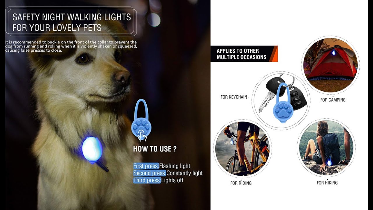 Battery Powered Dog Light Pendant Silicone Pet Collar Light With 3 LED ...
