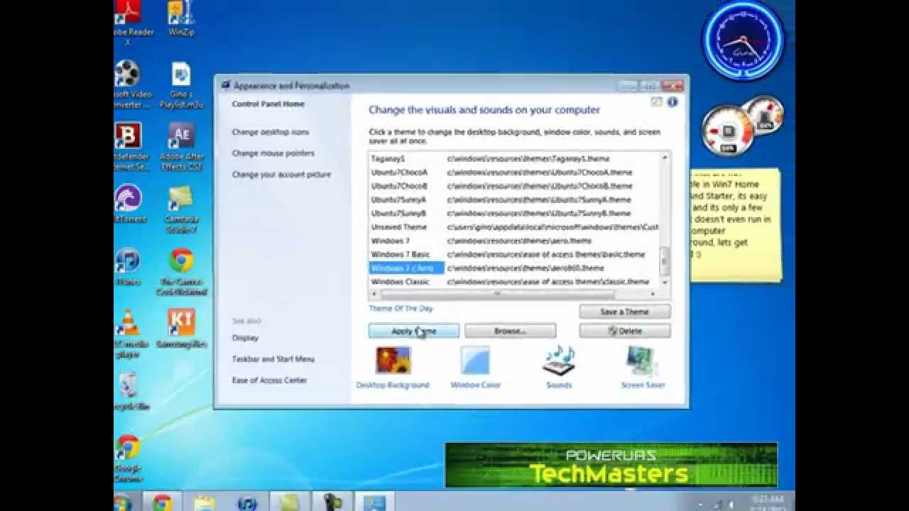 How to change your windows 7 starter/home basic theme - YouTube