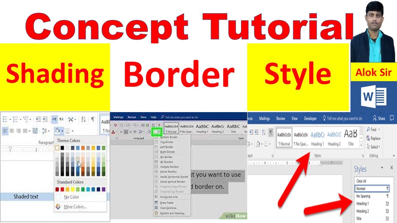 Shading in word | Border in Excel | Style in word | Word by Alok Sir ...