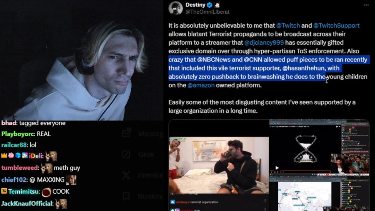 xQc Reacts to Destiny's Tweet about Hasan Broadcasting Terrorist ...