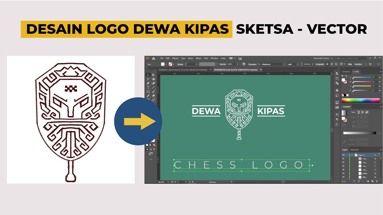 LOGO DEWA KIPAS dari sketsa sampai jadi vector - YouTube