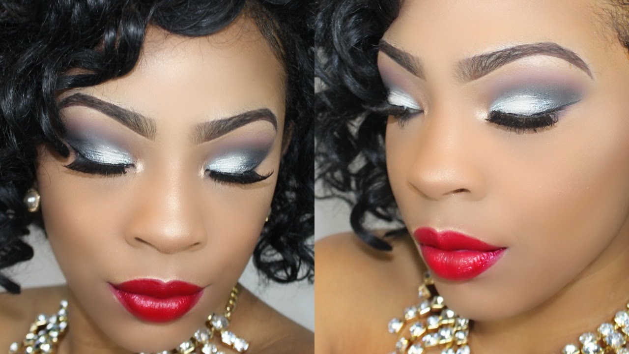 MAKEUP TUTORIAL | Silver Sparkling Makeup + Classic Red Lip - YouTube