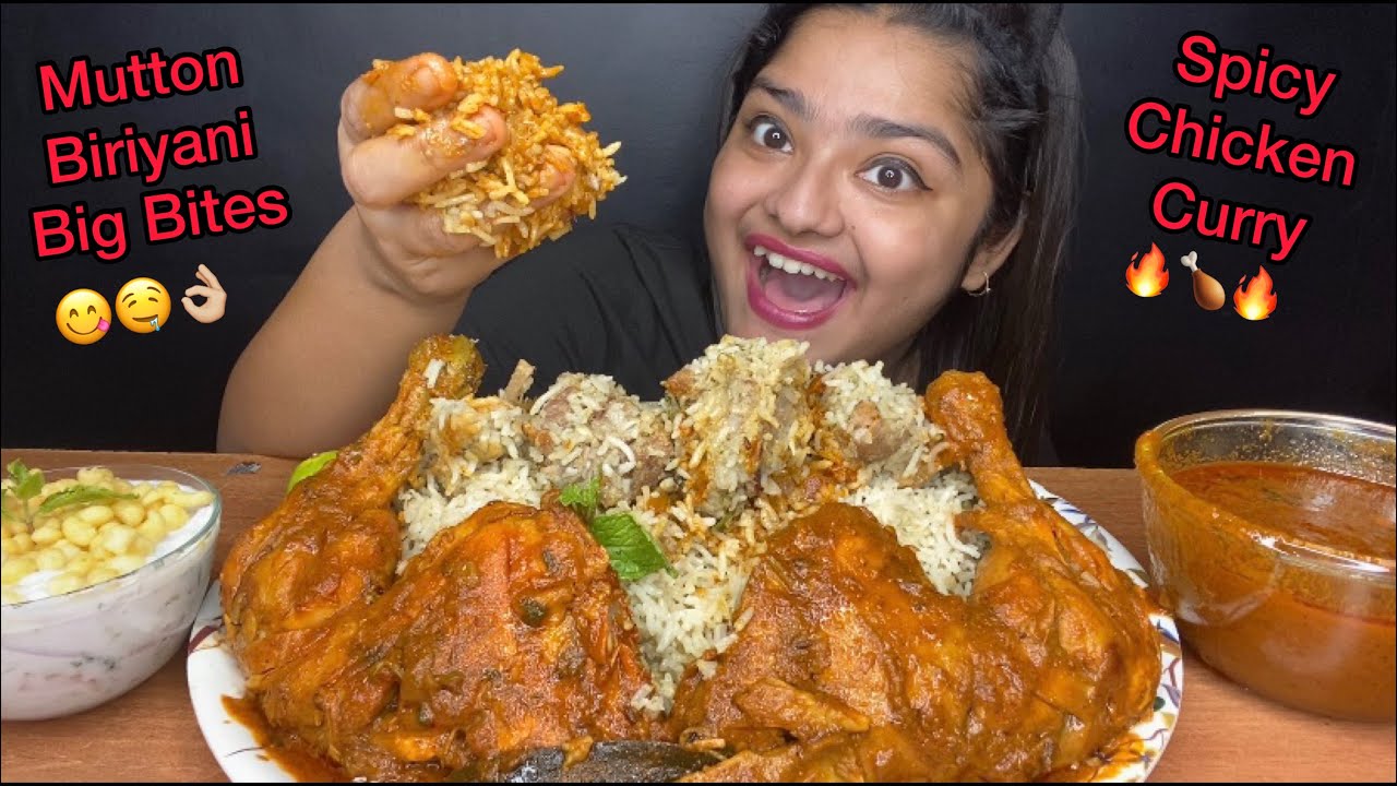 WHITE MUTTON BIRYANI WITH SPICY CHICKEN LEG CURRY, RAITA AND GRAVY ...