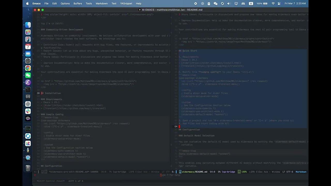 Aidermacs in Action: Emacs AI Pair Programming w/ Aider & Ediff - YouTube