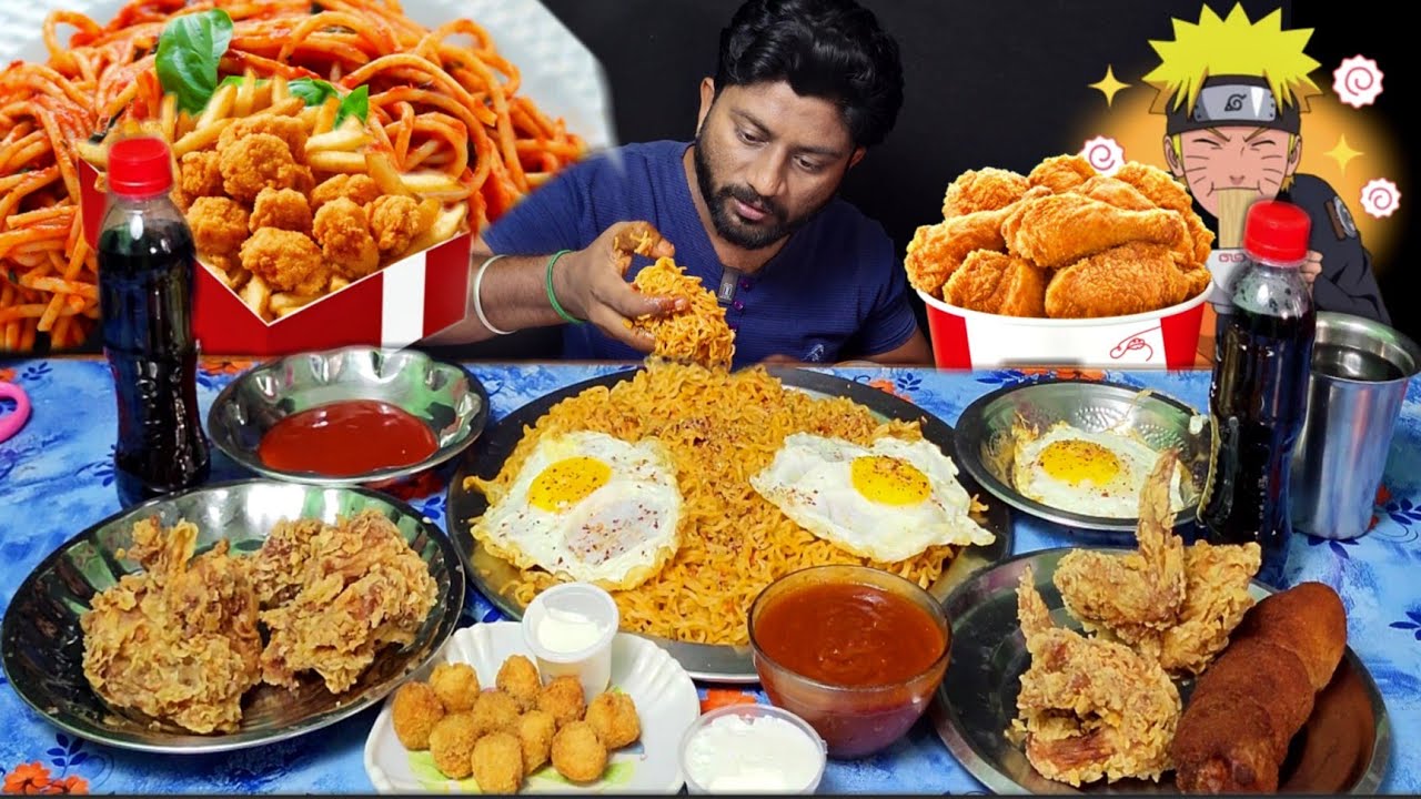 First Try Spicy Noodles Kfc Style Chicken ASMR Mukbang Eating Show ...