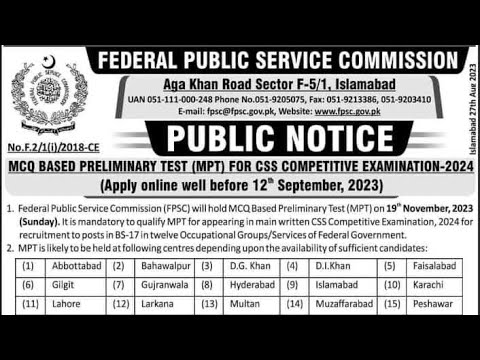 CSS 2024 MPT | How to Apply for CSS 2024 | CSS 2024 Notice | Latest ...