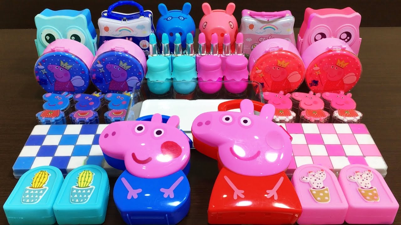 Peppa Pig Slime Pink vs Blue | Mixing Makeup and Glitter into Slime ...