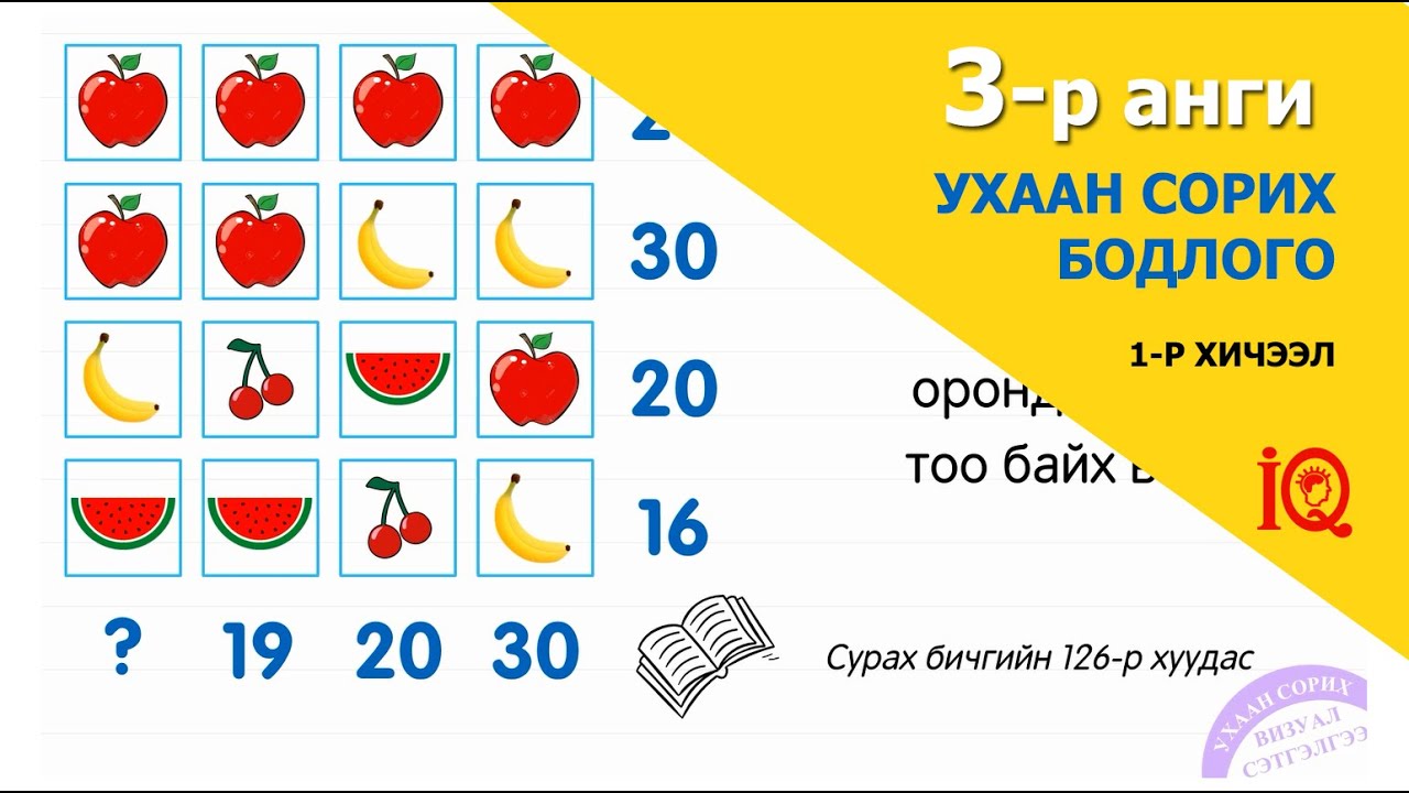 3 р ангийн Ухаан сорих бодлогууд бүлгийн 1 р хичээл Оюуны хөгжил Iq