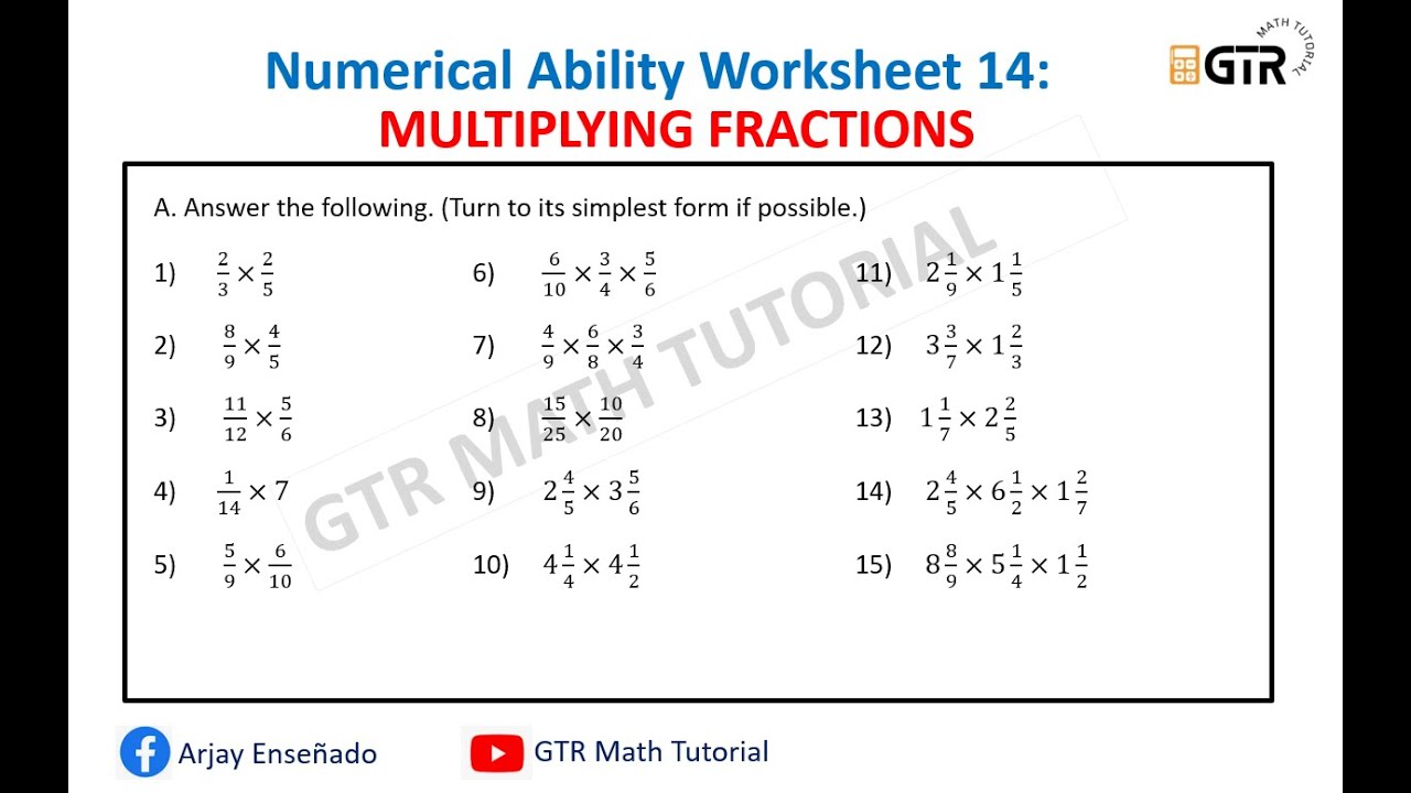 Multiplying Fractions | Civil Service Exam Worksheet 14 - YouTube