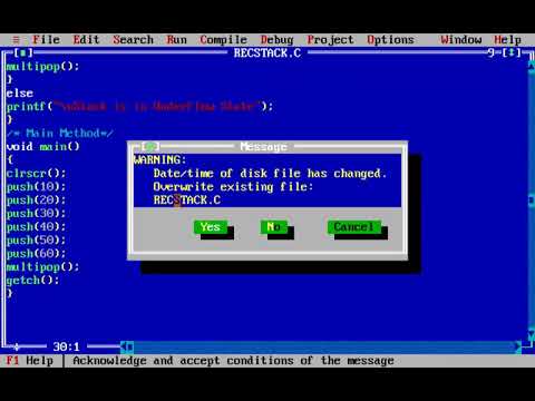 Implementing Stack using Array on Turbo C++ - YouTube