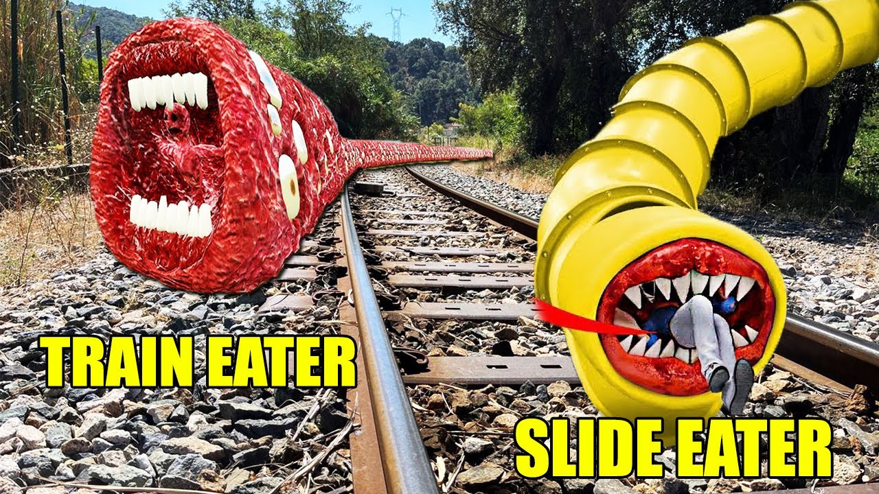 SCP SLIDE VS TRAIN EATER FILMÉ DANS LA VRAIE VIE ! TRAIN EATER Mange ...