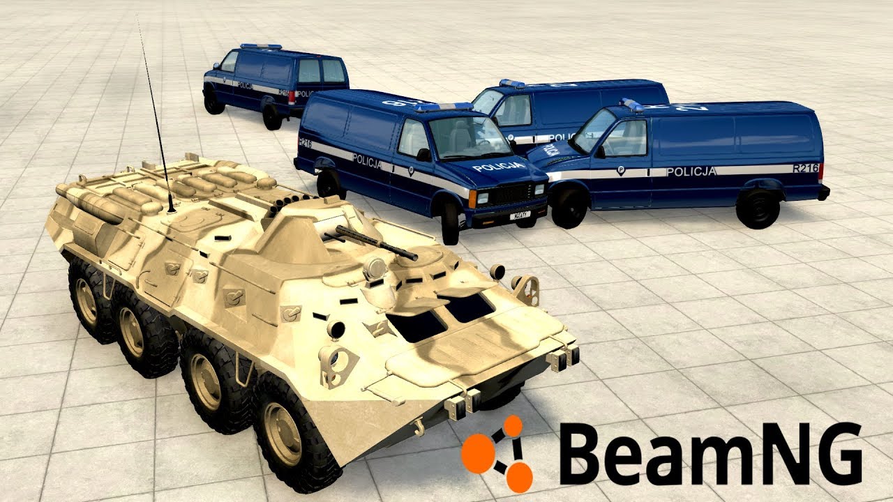4 POLICYJNE SAMOCHODY VS OPANCERZONY BTR! - BEAMNG.DRIVE "DOMY TEŻ ...